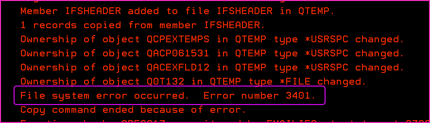 CPF3401 error - Code400 -The Support Alternative