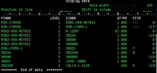 XA (MAPICS) SQL to pull 10 levels BOM – Code400